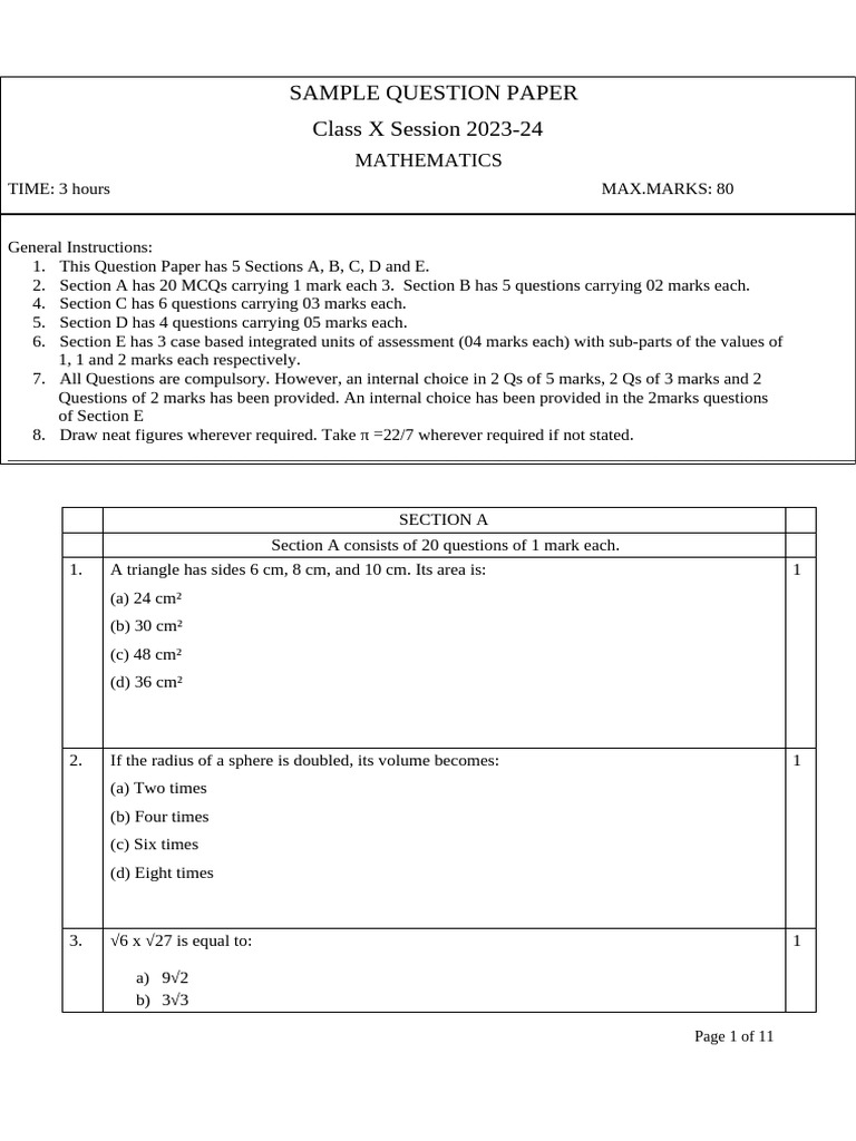 MathsStandard-SQP (1) | PDF | Circle | Area