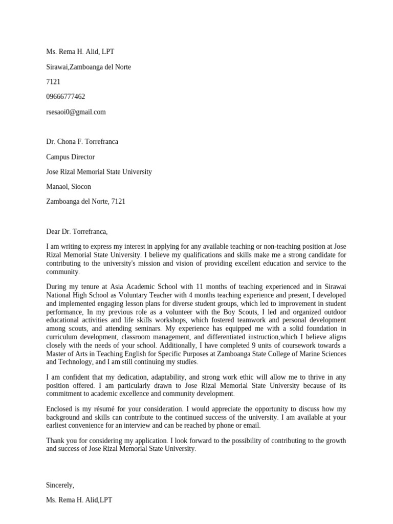 Application Letter Sample | PDF