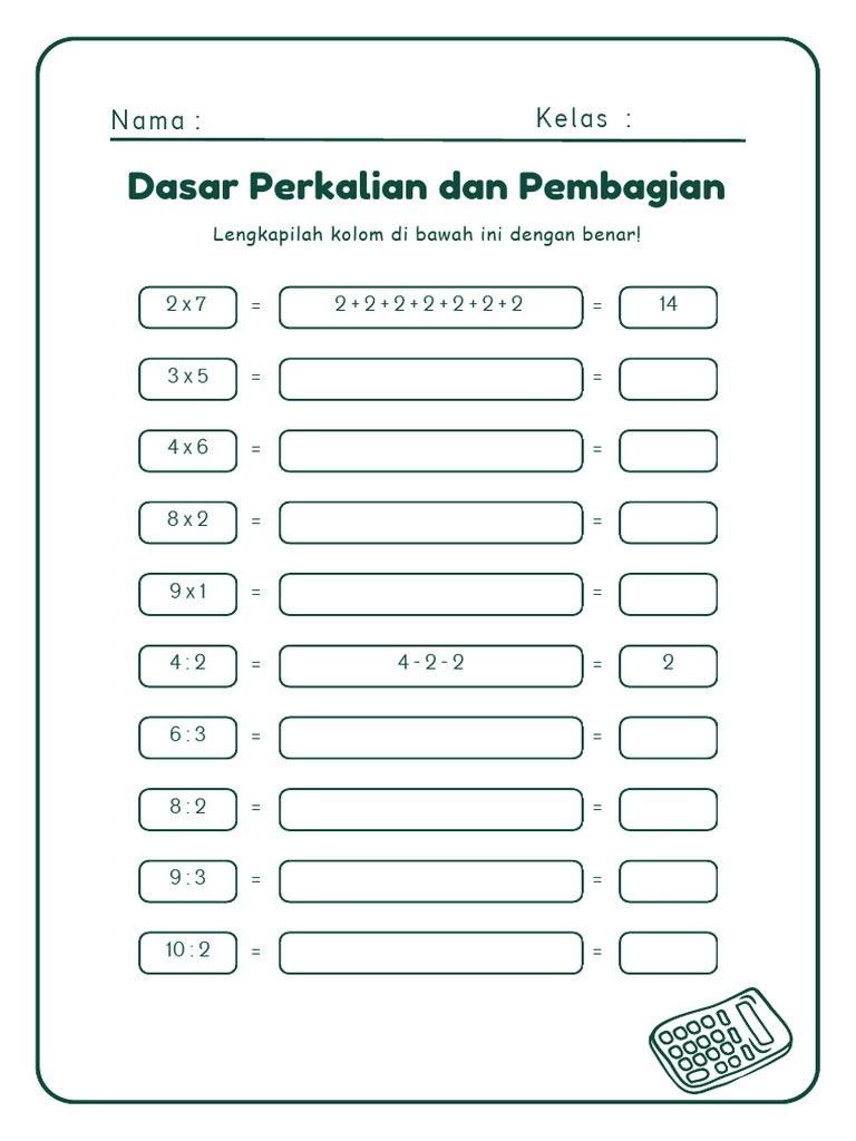 Dasar Perkalian Dan Pembagian Lembar Kerja Matematika SD Kelas 2 Hijau ...