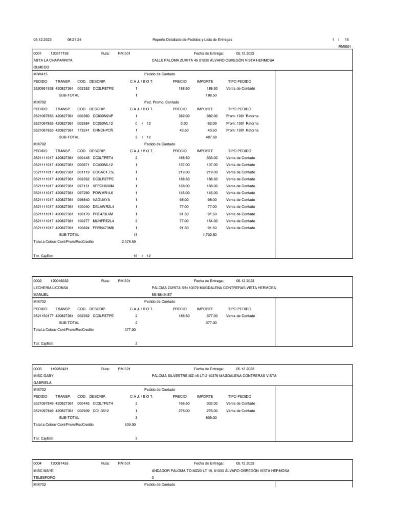 Reporte de Pedidos y Entregas | PDF
