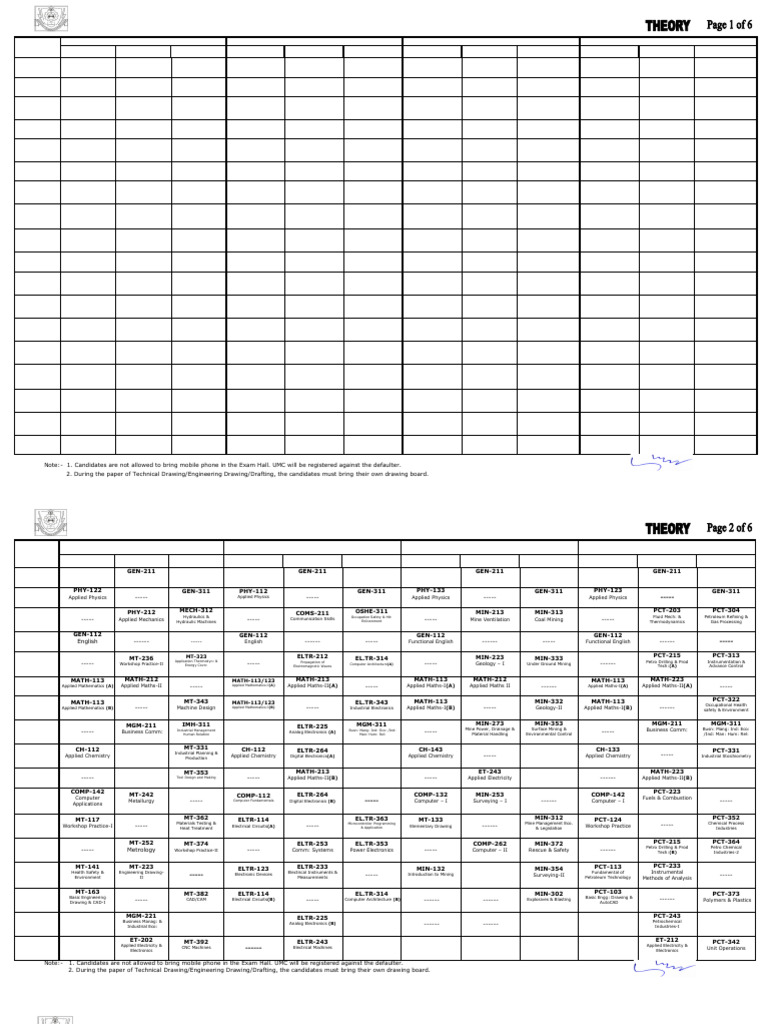 Date Sheet DAE Supply 2024 Exam Theory | PDF | Engineering