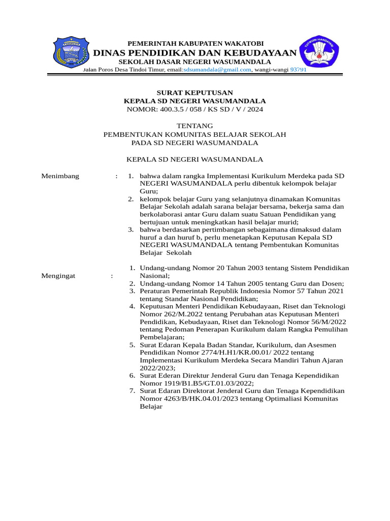 Contoh SK Kombel Sekolah-1 | PDF