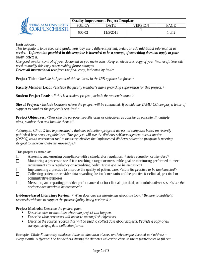Quality Improvement Project Guide | PDF | Data | Regulatory Compliance