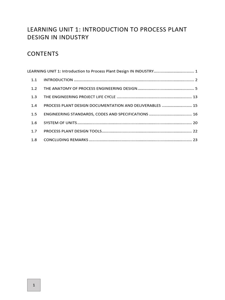 Learning Unit 1-Introduction to process plant design in industry | PDF ...