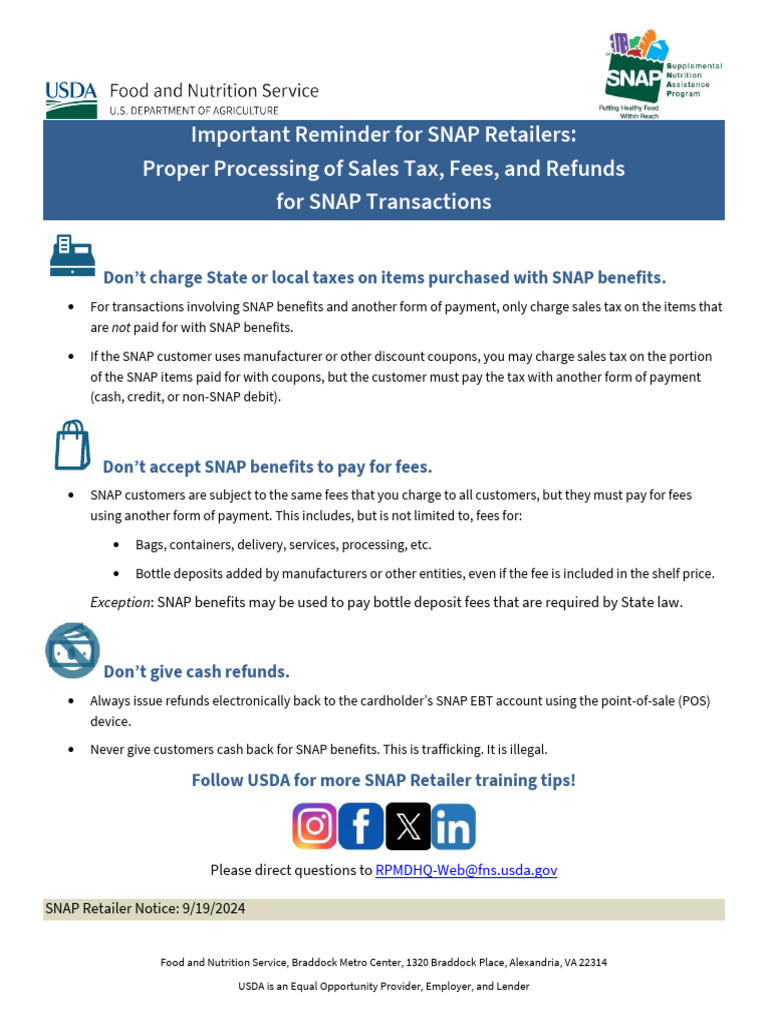 Proper Processing of Sales Tax, Fees, and Refunds For SNAP Transactions | PDF