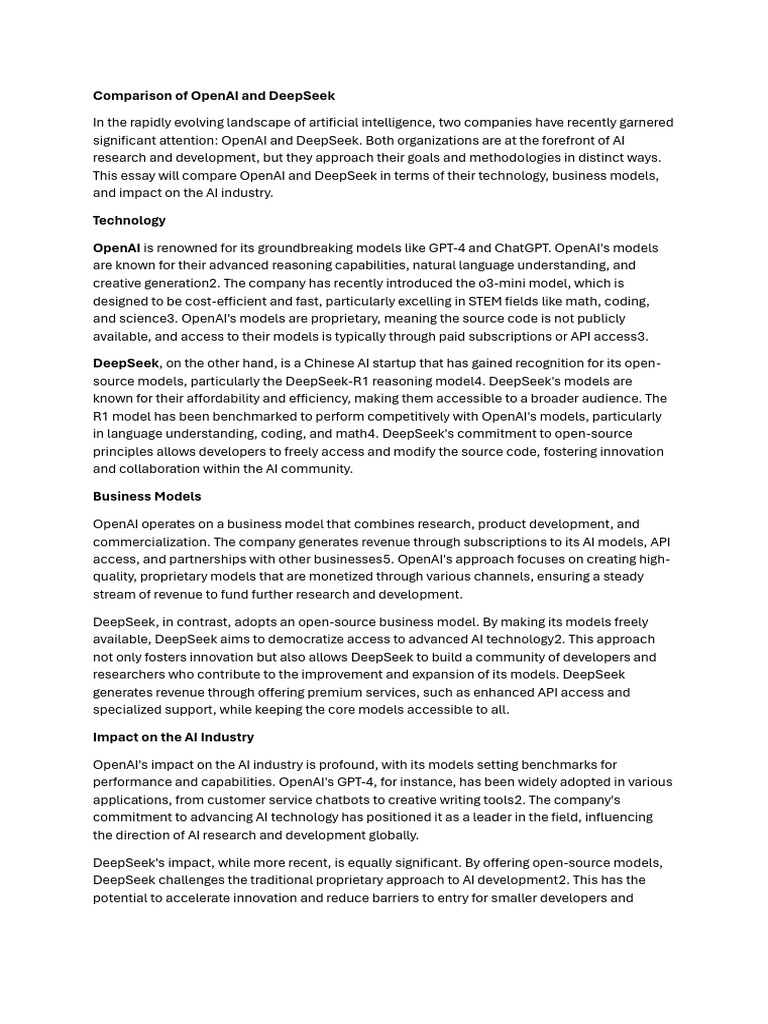 Comparison of OpenAI and DeepSeek | PDF | Artificial Intelligence ...