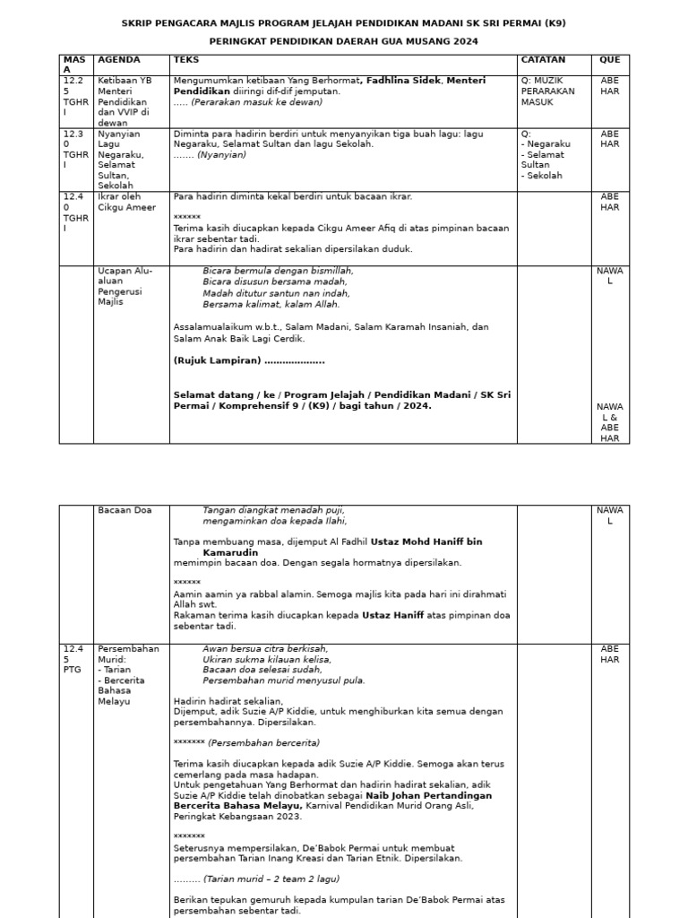 Skrip Pengacara Majlis Program Jelajah Pendidikan Madani | PDF