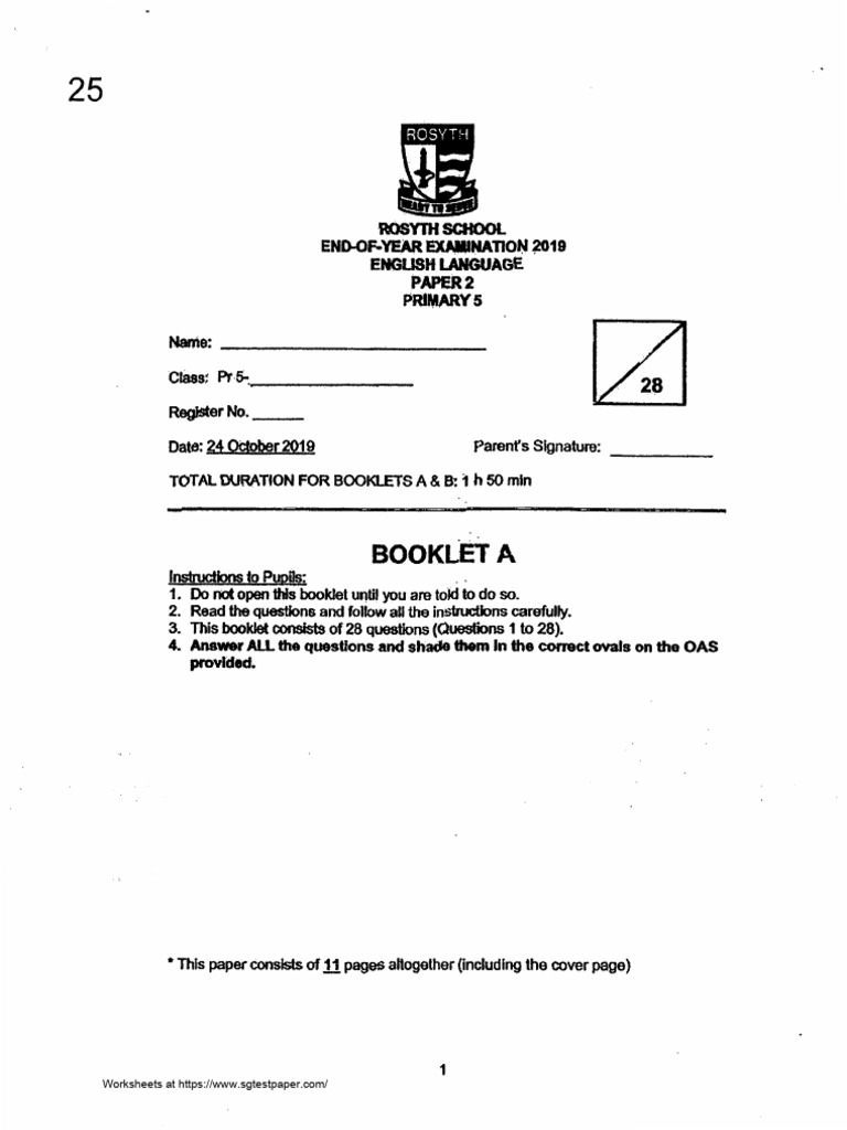 P5_English_SA2_2019_Rosyth_Exam_Papers | PDF