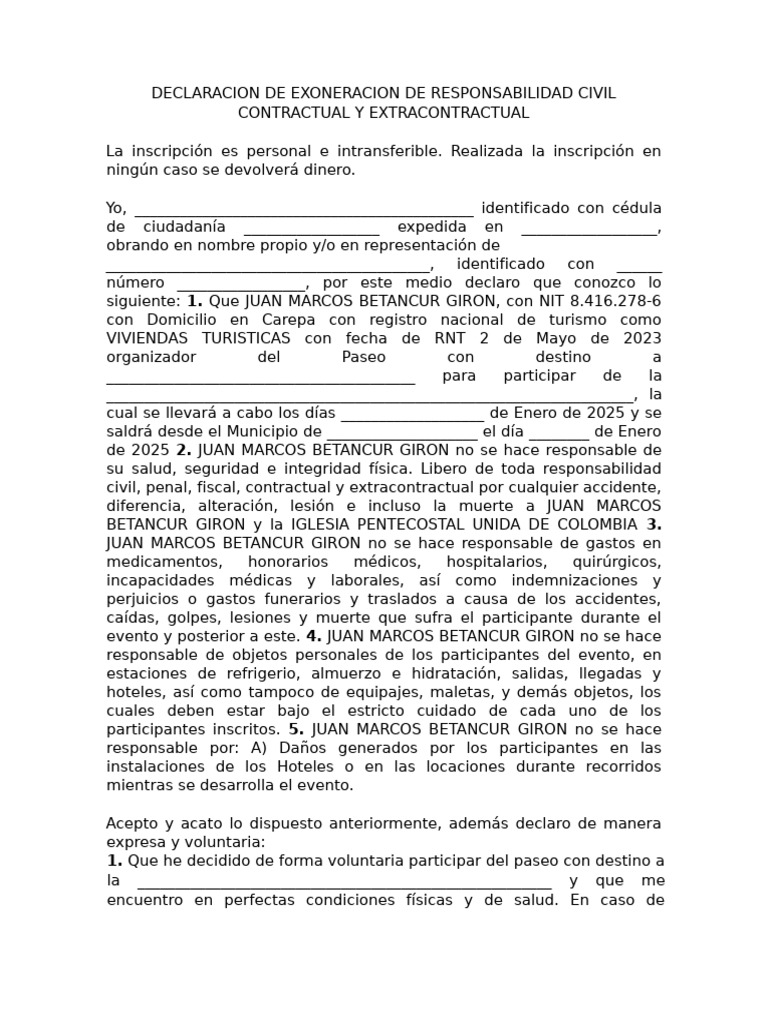 Exoneración de Responsabilidades | PDF