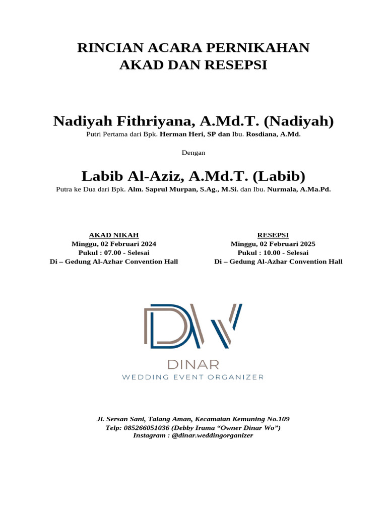 Roundown Akad & Resepsi Nadiyah Dan Labib Al-Azhar | PDF