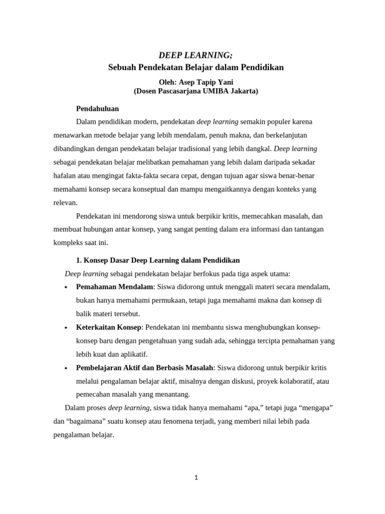 Deep Learning sebagai Pendekatan Belajar dalam Pendidikan | PDF