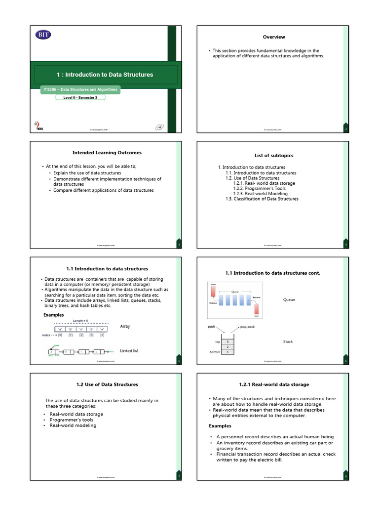 Chapter 01 Introduction To Data Structures Converted Pdf Data Structure Queue