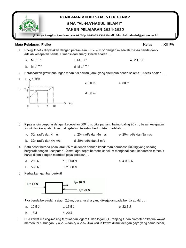 SOAL FISIKA KELAS 12 REVISI | PDF
