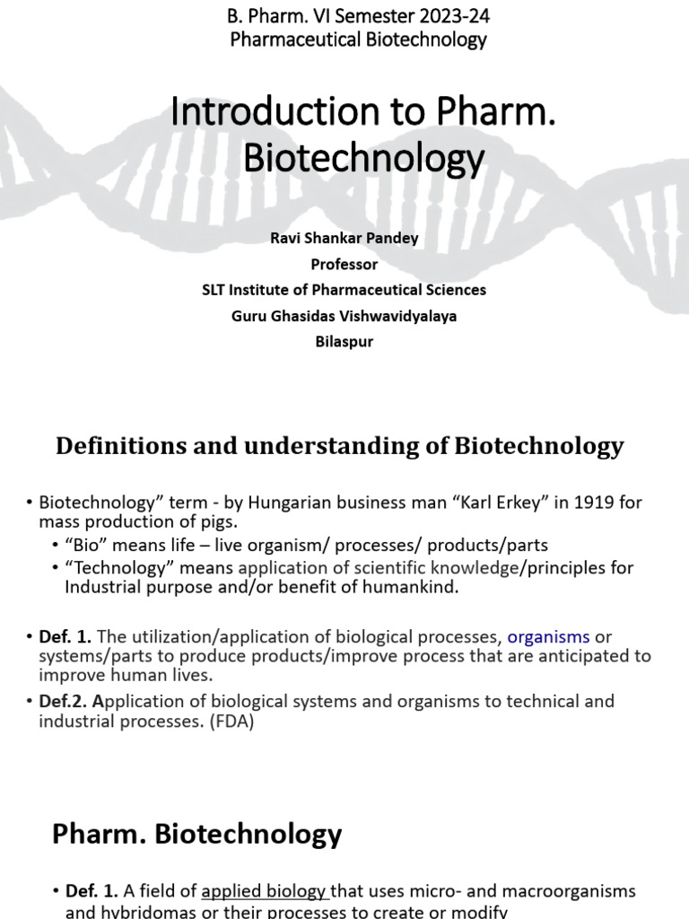 L1 Intro To Biotech | PDF | Biotechnology | Biopharmaceutical