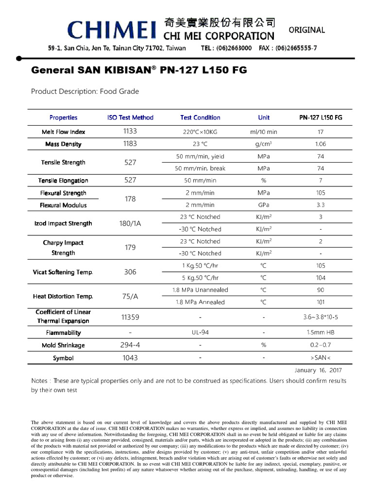 2020 - Iso - TDS - PN127L150FG | PDF | Pascal (Unit) | Materials Science