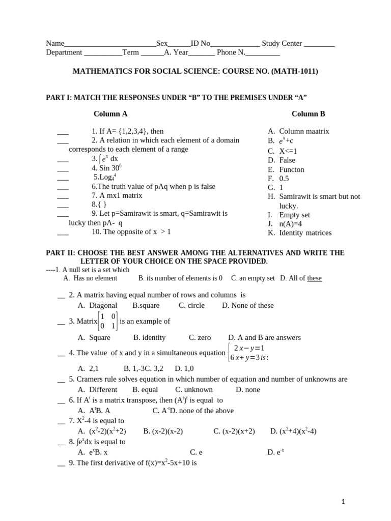 Maths For Social Science2 - 083355 | PDF | Matrix (Mathematics ...