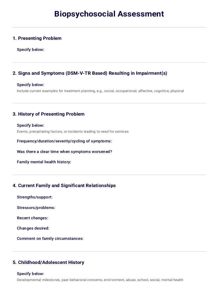 Comprehensive Biopsychosocial Assessment | PDF
