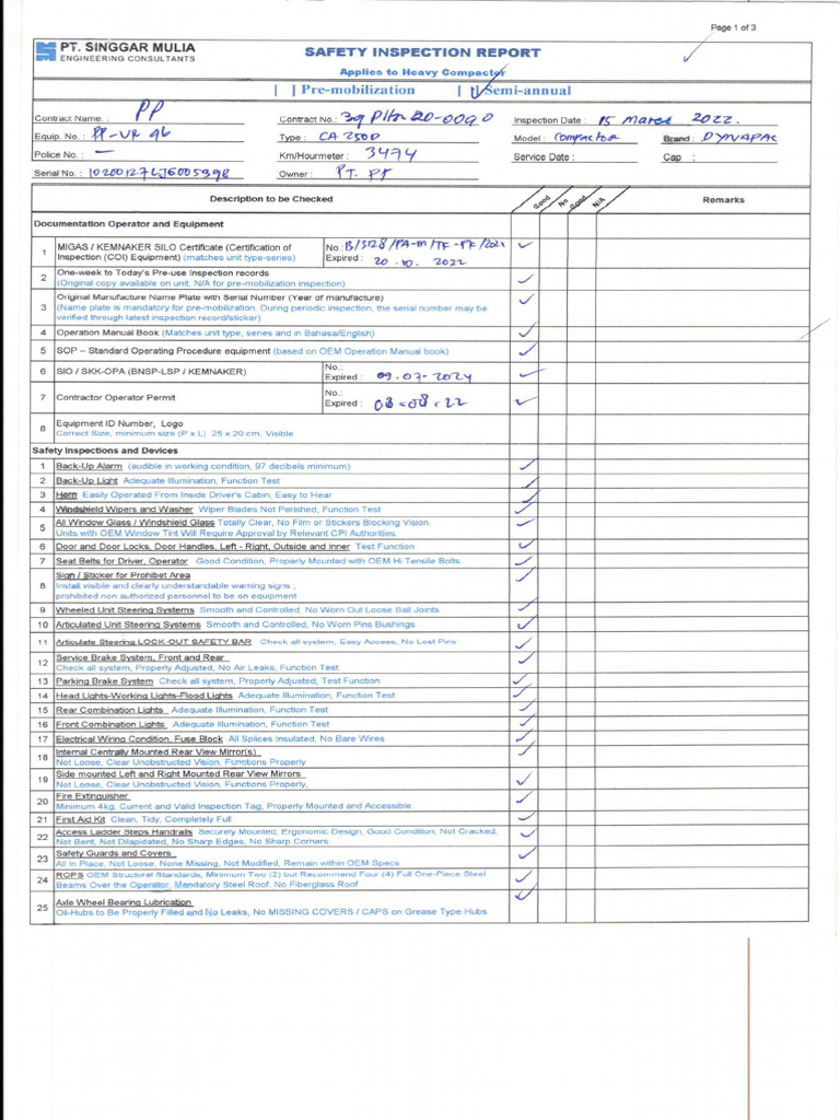 Checklis Safety Inspection Semi-Annual VR46 | PDF