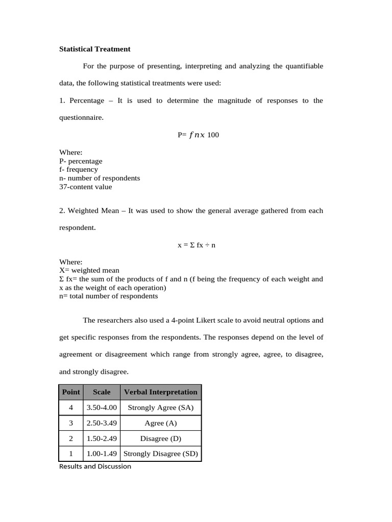Statistical Treatment Results and Discussion | PDF | Reliability ...