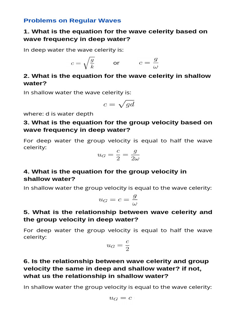 Wave Celerity and Group Velocity Equations | PDF | Waves | Spectral Density