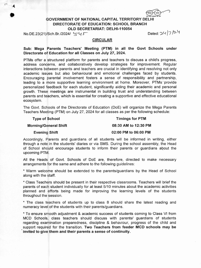 Mega PTM Dated 27.07.2024 | PDF | Teachers | Learning