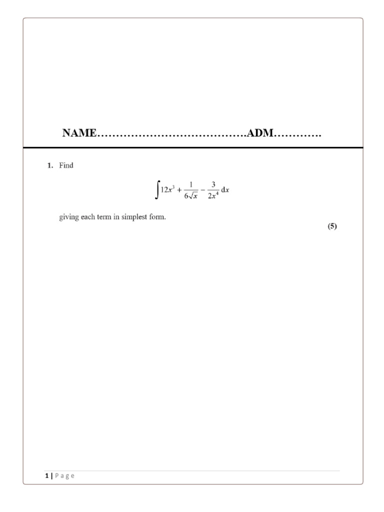 SCLP Samaj Senior School Langata Campus: Pure Maths 1 Worksheet | PDF