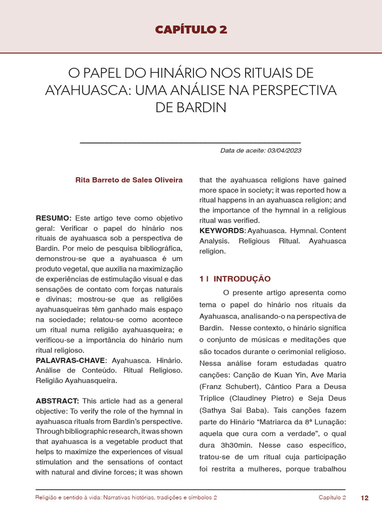 o-papel-do-hinario-nos-rituais-de-ayahuasca-uma-analise-na-perspectiva-de-bardin | PDF ...