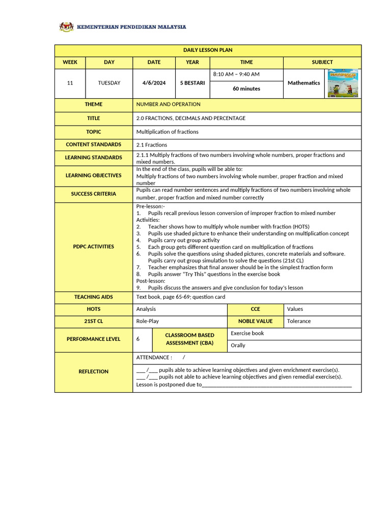 RPH MATE DLP Y5 V2 Topic 2B | PDF | Lesson Plan | Teachers