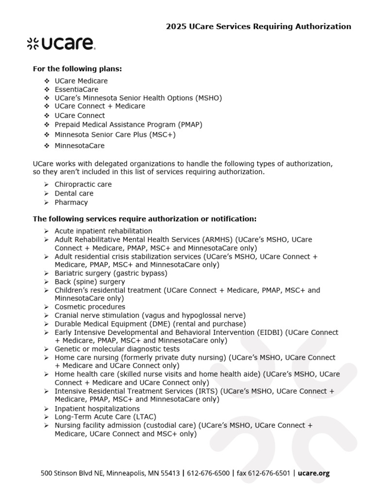 2025 UCare Authorization Requirements | PDF | Medicare (United States ...