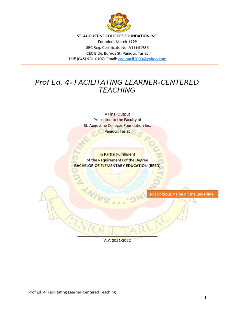 Facilitating Learner-Centered Teaching | PDF | Metacognition | Constructivism (Philosophy Of ...