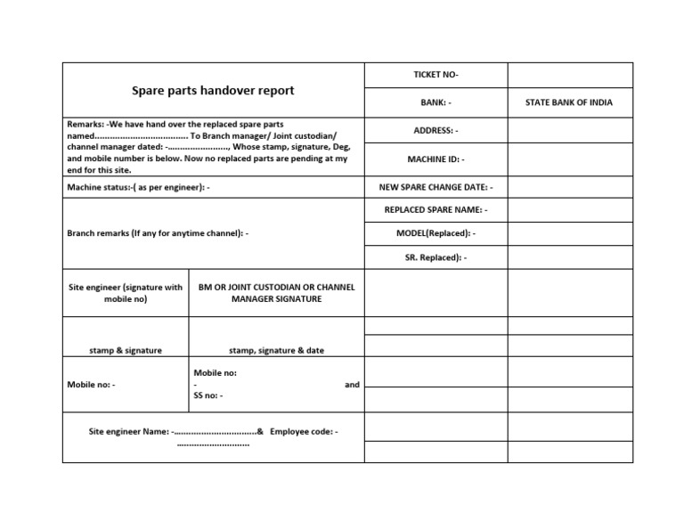 Spare Parts Handover Report | PDF