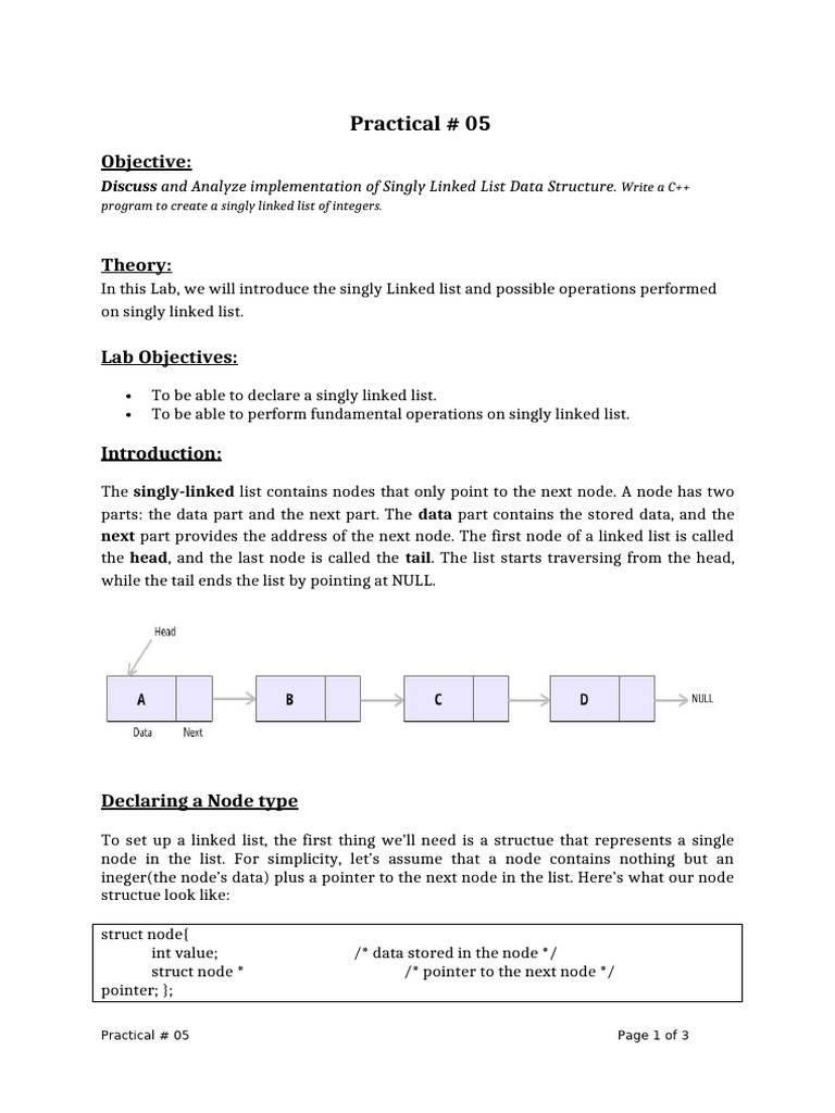 Dsa Lab05 Singly Linked List Pdf Pointer Computer Programming 5646