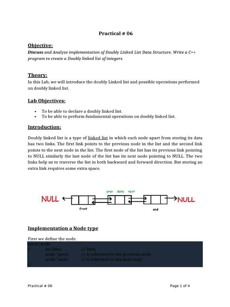 DSA-LAB - 06 (Doubly LINKED LIST) | PDF | Data | Computer Data