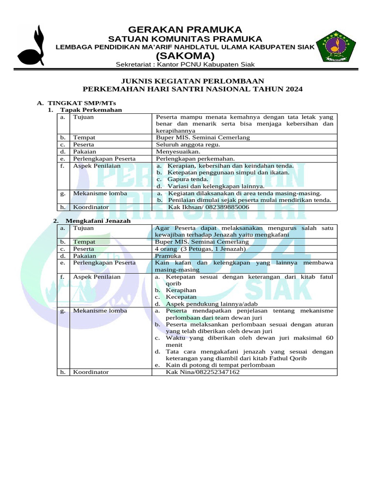 JUKNIS KEGIATAN PERLOMBAAN Tingkat SMP-MTs Finish | PDF