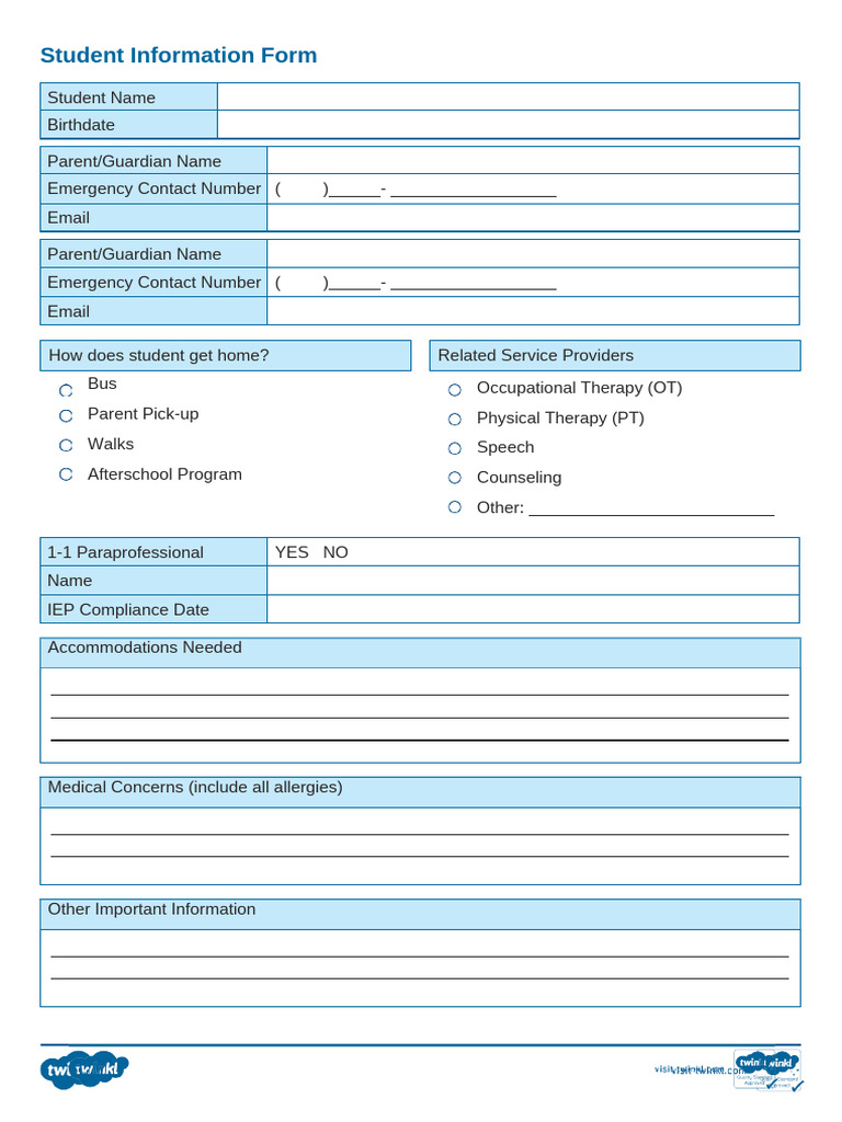 Student Information Form Template | PDF