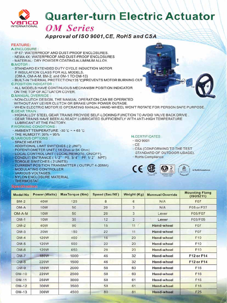 Vanco Electric Actuator | PDF