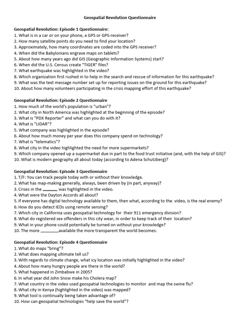 Geospatial Revolution Questionnaire | PDF | Geographical Technology ...