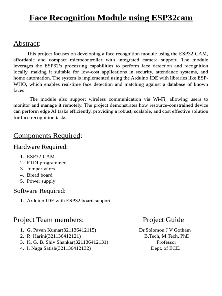 Face Recognition Module Using ESP32cam.pdf | PDF