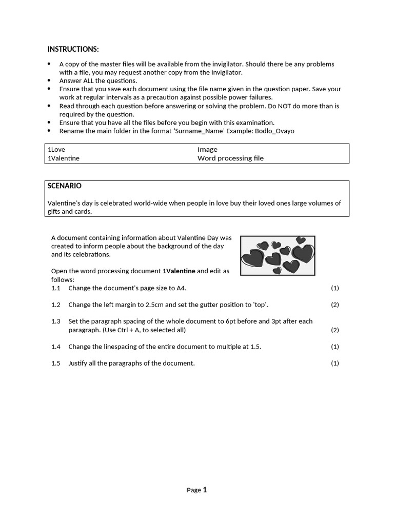 Valentine Document Editing Instructions | PDF | Paragraph | Valentine's Day
