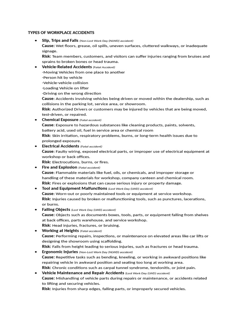 Common Workplace Accident Types | PDF | Traffic Collision | Burn