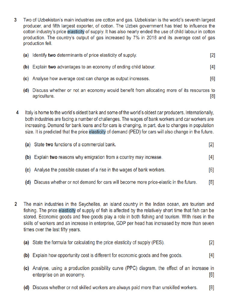 Elasticity - Topical Questions For Economics IGCSE | PDF