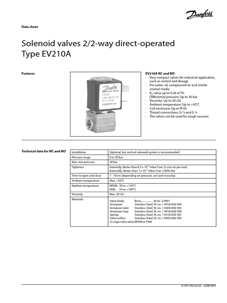 Danfoss EV210A 032h8039 Datasheet | PDF | Viscosity | Valve