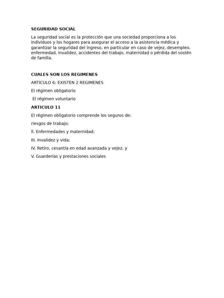 Régimen de Seguridad Social: Tipos y Coberturas | PDF