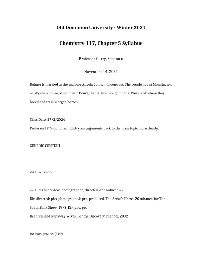 Chemistry 117 Chapter 5 Syllabus | PDF