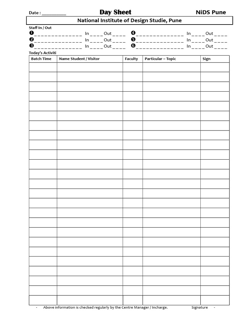 Daily Activity Log Nids | PDF