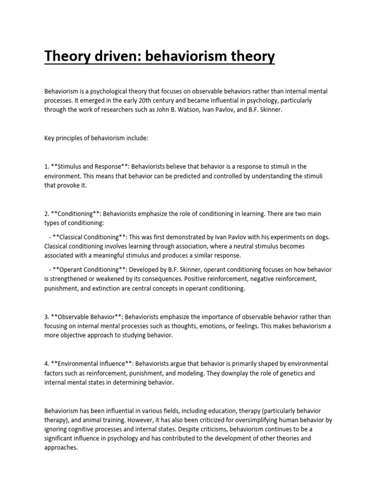 Theory driven (behaviourism theory) (1) | PDF | Behaviorism | Reinforcement