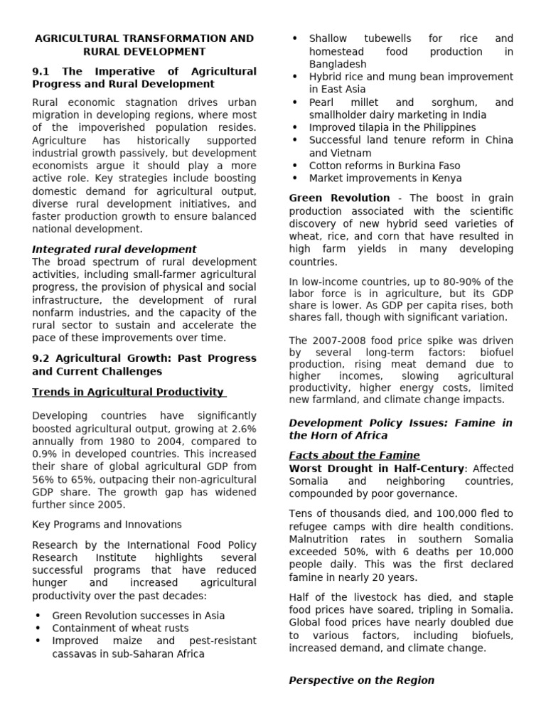 Agricultural Transformation and Rural Development | PDF | Agriculture ...