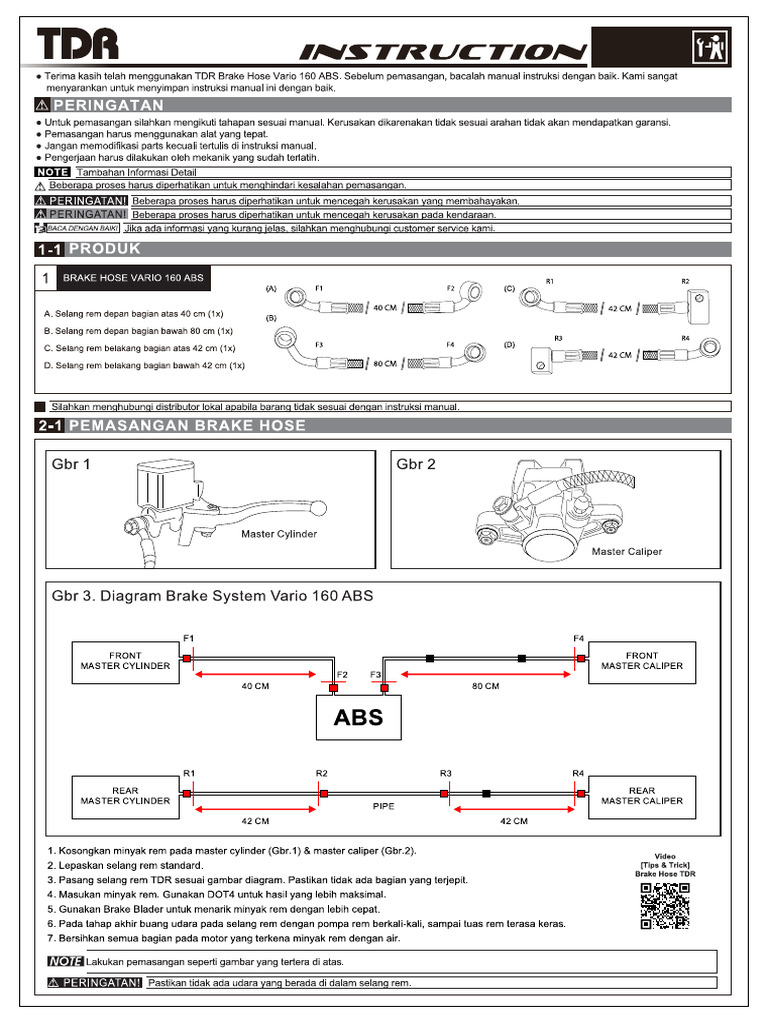 Manual Instruction TDR Brake Hose_Vario 160 ABS | PDF