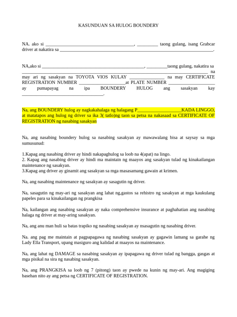 Kasunduan Sa Hulog Boundery | PDF