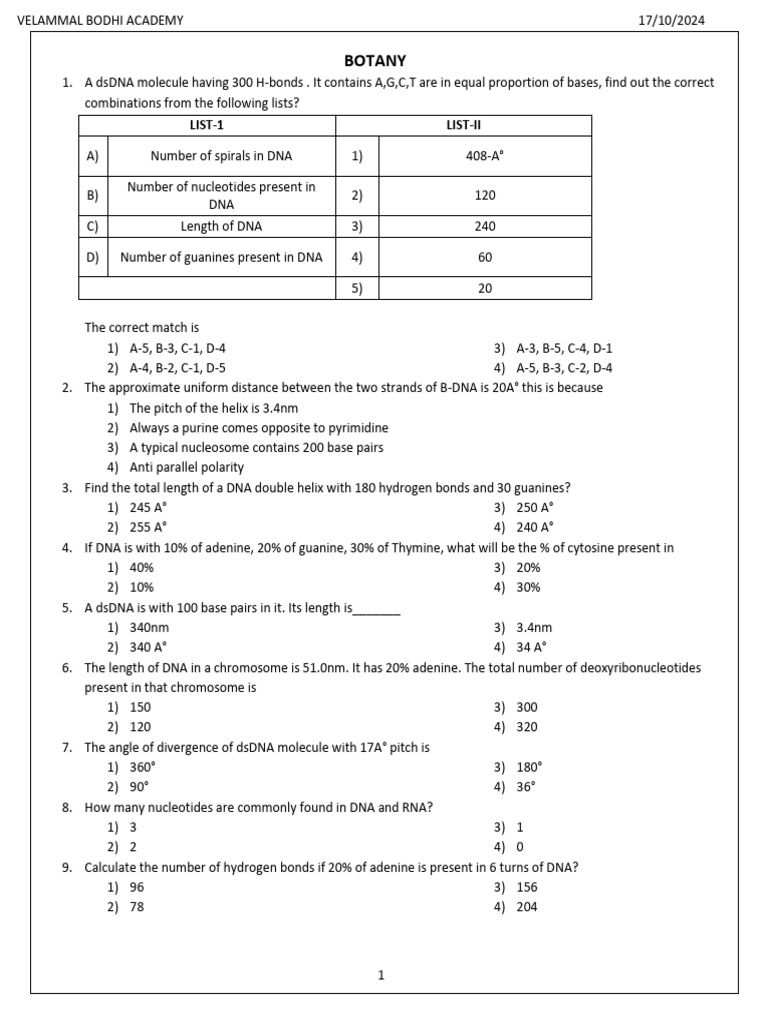 Botany Worksheet 17.10.24 | PDF | Dna | Base Pair